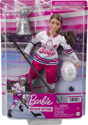 Barbie Hockey Player Fashion Dolll with Curvy Shape & Brunette Hair, Sports Theme with Jersey Helmet & Hockey Accessories