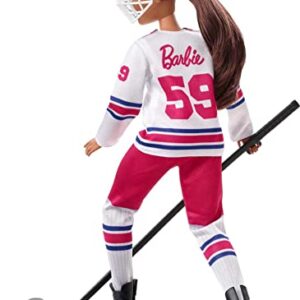 Barbie Hockey Player Fashion Dolll with Curvy Shape & Brunette Hair, Sports Theme with Jersey Helmet & Hockey Accessories