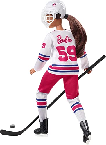 Barbie Hockey Player Fashion Dolll with Curvy Shape & Brunette Hair, Sports Theme with Jersey Helmet & Hockey Accessories