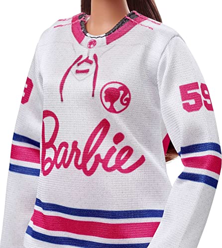 Barbie Hockey Player Fashion Dolll with Curvy Shape & Brunette Hair, Sports Theme with Jersey Helmet & Hockey Accessories