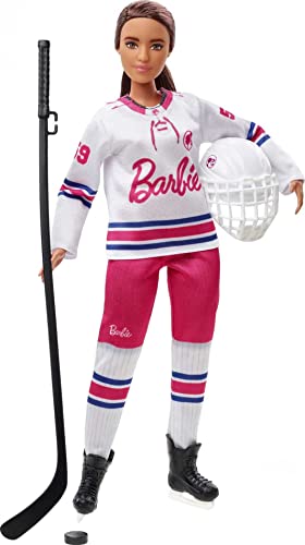 Barbie Hockey Player Fashion Dolll with Curvy Shape & Brunette Hair, Sports Theme with Jersey Helmet & Hockey Accessories