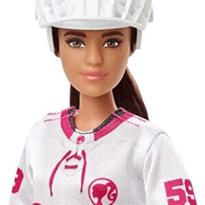 Barbie Hockey Player Fashion Dolll with Curvy Shape & Brunette Hair, Sports Theme with Jersey Helmet & Hockey Accessories