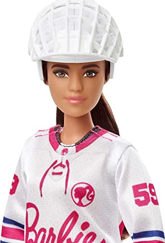 Barbie Hockey Player Fashion Dolll with Curvy Shape & Brunette Hair, Sports Theme with Jersey Helmet & Hockey Accessories