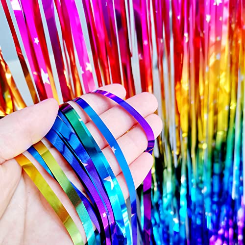 Sparkly Rainbow Gradient Tinsel Foil Fringe Curtain Metallic Streamers for Birthday Party Decorations Wedding Graduation Baby Shower Bachelorette Photo Booth Props 2 Packs