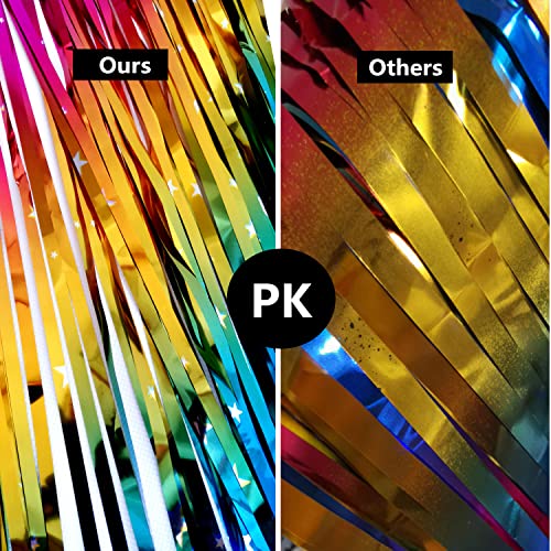 Sparkly Rainbow Gradient Tinsel Foil Fringe Curtain Metallic Streamers for Birthday Party Decorations Wedding Graduation Baby Shower Bachelorette Photo Booth Props 2 Packs