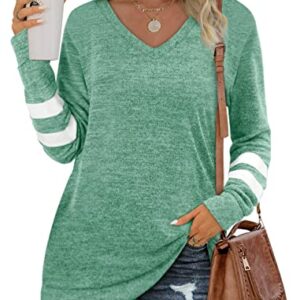 Aokosor Womens Sweatshirt Fall Long Sleeve Tops Casual V Neck Shirts Green S