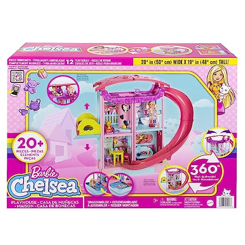 Barbie Dollhouse, Chelsea Playhouse with Transforming Areas & 20+ Pieces, Includes 2 Pets, Pool, Furniture & Accessories (Amazon Exclusive)