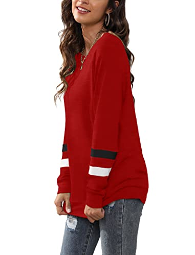 Geifa Womens Tops Casual Basic Long Sweatshirts to Wear with Leggings Red 2XL