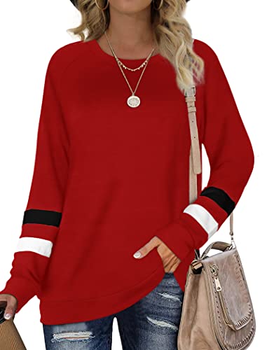 Geifa Womens Tops Casual Basic Long Sweatshirts to Wear with Leggings Red 2XL