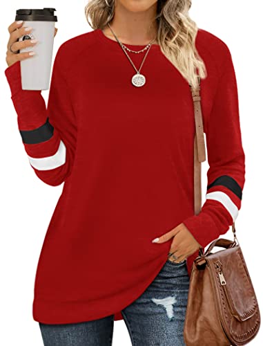 Geifa Womens Tops Casual Basic Long Sweatshirts to Wear with Leggings Red 2XL