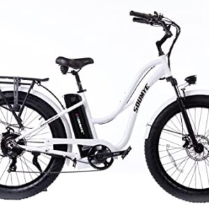 Soumye 26”x4.0 Snow Fat Tire Beach Cruiser Electric Bicycle 750W Brushless Motor 48V/16Ah Battery Max Speed 28m/h Step-Thru Frame M5 Display Shimano 7 Gears e-Bike for Adults (S142-White)