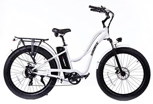 Soumye 26”x4.0 Snow Fat Tire Beach Cruiser Electric Bicycle 750W Brushless Motor 48V/16Ah Battery Max Speed 28m/h Step-Thru Frame M5 Display Shimano 7 Gears e-Bike for Adults (S142-White)