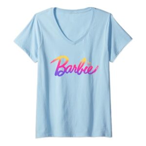 Barbie Pink Gradient Logo V-Neck T-Shirt