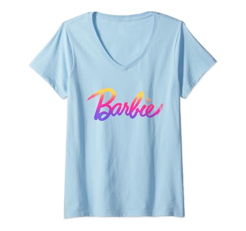 Barbie Pink Gradient Logo V-Neck T-Shirt