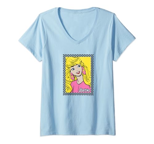 Barbie Checkered Frame V-Neck T-Shirt