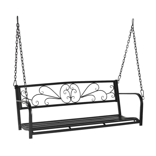 VINGLI Upgraded Metal Patio Porch Swing, 660 LBS Weight Capacity Steel Porch Swing Chair for Outdoors, Heavy Duty Garden Swing Bench for Gardens & Yards (Pattern 1)