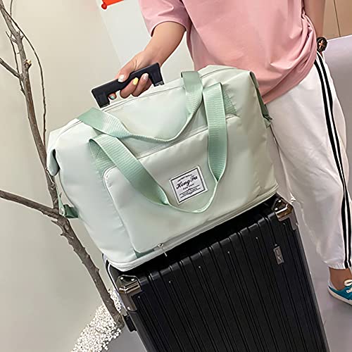 Holygloomy Large Capacity Folding Travel Bag, Lightweight Waterproof Foldable Tote Bag, Dry and Wet Separation Sports Shoulder Bag, Green, 41x28x22cm