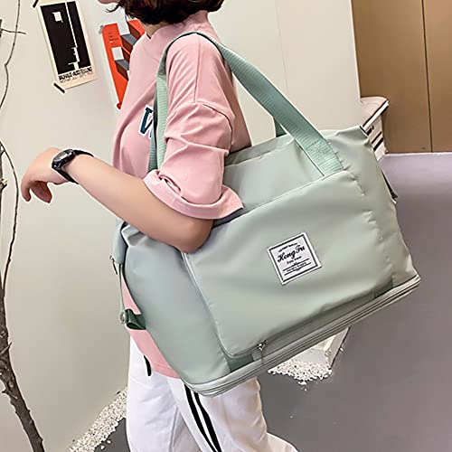 Holygloomy Large Capacity Folding Travel Bag, Lightweight Waterproof Foldable Tote Bag, Dry and Wet Separation Sports Shoulder Bag, Green, 41x28x22cm