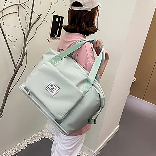 Holygloomy Large Capacity Folding Travel Bag, Lightweight Waterproof Foldable Tote Bag, Dry and Wet Separation Sports Shoulder Bag, Green, 41x28x22cm