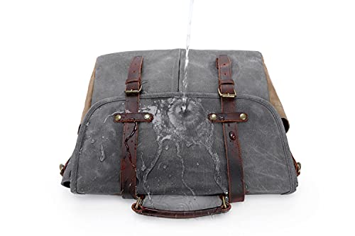 Messenger Bag for Men, 15.6 Inch Waterproof Vintage Genuine Leather Laptop Briefcase Waxed Canvas Large Computer Satchel bag Travel Leather Shoulder Work Bag with Key Bag (Dark grey)