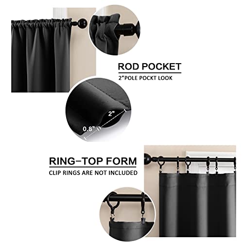 Black Tier Curtains 24 Inch Length for Kitchen,Dark Out Heat Sun No Light Blocking Thermal Insulated Fabric Small Blackout RV Blinds/Shades for Inside Windows Travel Trailers Accessories,Pair Set of 2