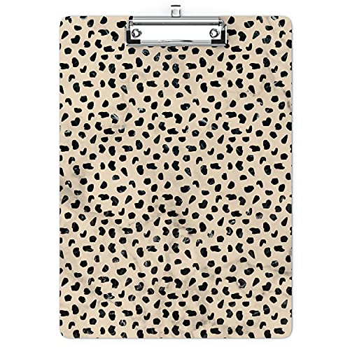 Cute Clipboard with Designs ​Wood A4 Letter Size Hardboard Office Clipboards, Retractable Hole for Hanging Decorative Clip Board - Cheetah Spots（12.4" x 8.9"）