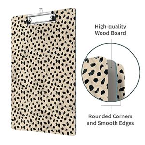 Cute Clipboard with Designs ​Wood A4 Letter Size Hardboard Office Clipboards, Retractable Hole for Hanging Decorative Clip Board - Cheetah Spots（12.4" x 8.9"）