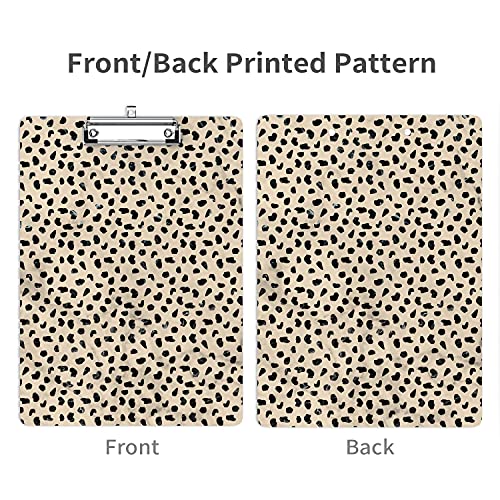 Cute Clipboard with Designs ​Wood A4 Letter Size Hardboard Office Clipboards, Retractable Hole for Hanging Decorative Clip Board - Cheetah Spots（12.4" x 8.9"）