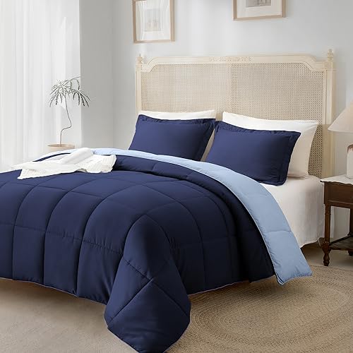 satisomnia Queen Comforter Set Blue, Lightweight Comforter for Queen Size Bed, 3 Pieces Down Alternative Bedding Comforter Set with 2 Pillow Shams