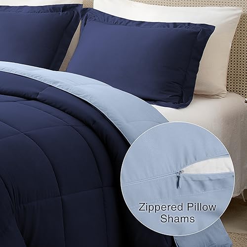 satisomnia Queen Comforter Set Blue, Lightweight Comforter for Queen Size Bed, 3 Pieces Down Alternative Bedding Comforter Set with 2 Pillow Shams