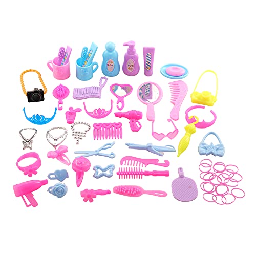 BARWA 43 PCS Doll Accessories Travel Toiletries Clip Bag Crown Necklace Comb Camera Rubber Band for 11.5 inch Doll Xmas Gift…