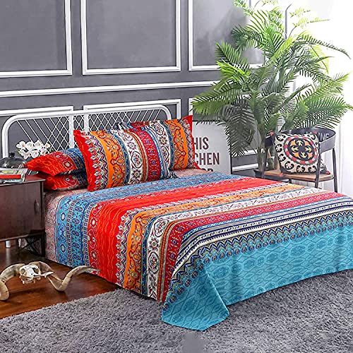 Boho Sheets Set (4 PCS) Boho King Size Colorful Tribal Striped Bed Sheets 14" Deep Pocket Ethnic Fitted Sheet Bohemian Flat Sheets 2 Pillowcases