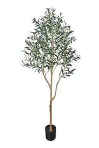 phimos artificial olive tree tall fake potted olive silk tree with planter large faux olive branches and fruits artificial tree for modern home office living room floor decor indoor (5.24ft)