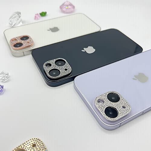 GSRYPC 2 Pack Glitter Camera Lens Cover Protector Compatible with iPhone 13 /iPhone 13 Mini Metal Bling Diamond Camera Lens Cover Sticker Protector (Rose Gold)