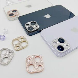 GSRYPC 2 Pack Glitter Camera Lens Cover Protector Compatible with iPhone 13 /iPhone 13 Mini Metal Bling Diamond Camera Lens Cover Sticker Protector (Rose Gold)