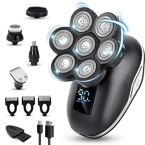 Electric Head Shavers for Men, Bald Head Shavers for Men, Head Shavers for Bald Men, Head Razor for Bald Men,Head Shaver with Nose Hair Sideburns Trimmer, LED,Travle Lock (Black)