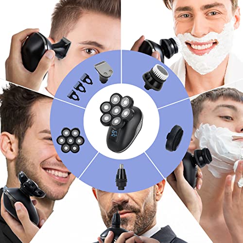 Electric Head Shavers for Men, Bald Head Shavers for Men, Head Shavers for Bald Men, Head Razor for Bald Men,Head Shaver with Nose Hair Sideburns Trimmer, LED,Travle Lock (Black)