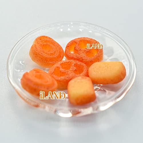 iLAND Miniature Dollhouse Accessories for Dollhouse Furniture, Glass Utensils w/Mini Food Set Incl Bowls Plates Dessert Dish Jar Cup (6 Glass pcs w/Miniature Food)