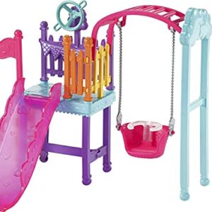 Barbie Chelsea Swing Set Playset with Chelsea Doll (6 in Brunette) Wearing Star-Print Skirt, Pet Puppy, Swing & Slide, Gift for 3 to 7 Year Olds