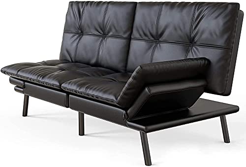 IULULU Futon, Convertible Memory Foam Couch Bed, Modern Folding Sleeper Sofa with Quick Adjustable Armrest and Backrest for Studio Apartment, Dorm, Living, Guest Room, Home Office, Black