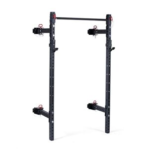 titan fitness t-3 series 82-inch wall mounted folding power rack, space savings rack, folds up to 5â€ from the wall