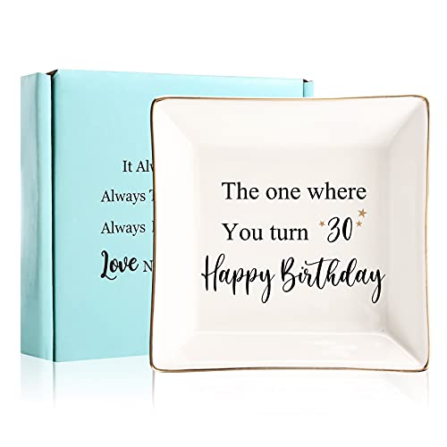 JOYIMARR 30th Birthday Gift for Women Ceramic Jewelry Holder Ring Dish - Funny Turn Thirty Gift Idea for Her,Friend,Daughter,Sister - The One Where You Turn 30 Happy Birthday