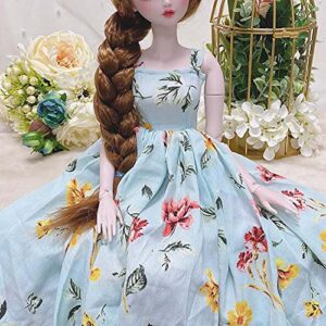 Panda Legends Blue Floral Doll Dress Handmade Evening Gown Casual Wear Doll Wedding Party Dress Doll Clothes for 23 inch Doll, for 1/3 dolls