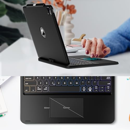 edaiser iPad Pro 12.9 inch Keyboard Case: 2022 Rotatable Case with Keyboard iPad Pro 12.9-inch 6th Gen 5th 2021 4th 2020 3rd Generation 2018 Backlit Smart Trackpad Bluetooth and Pencil Holder Black