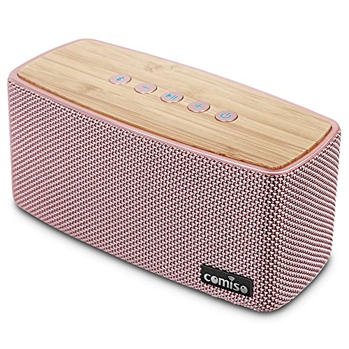 comiso Bluetooth Speakers, 20W Loud Wood Home Audio Outdoor Portable Wireless Speaker, Subwoofer Tweeters for Super Bass Stereo Sound Bluetooth 5.0 Handsfree 24H Playtime (Pink)