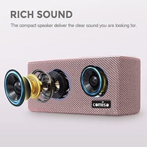 comiso Bluetooth Speakers, 20W Loud Wood Home Audio Outdoor Portable Wireless Speaker, Subwoofer Tweeters for Super Bass Stereo Sound Bluetooth 5.0 Handsfree 24H Playtime (Pink)