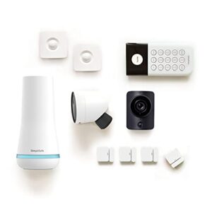 simplisafe 10 piece wireless home security system with outdoor camera - optional 24/7 professional monitoring - no contract - compatible with alexa and google assistant