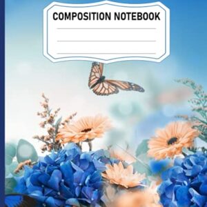 Yellow and blue flowers with butterflies composition notebooks: Wide Ruled Blank Pages 7.5 x 9.25, 120 Pages, For kids, teens, and adults, Video Game (Composition Notebooks)