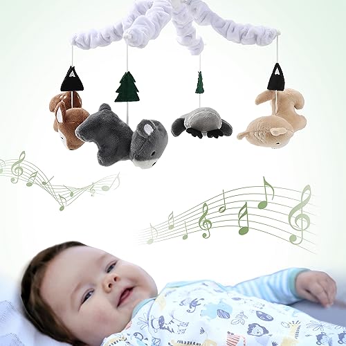 The Peanutshell Woodland Animal Crib Mobile for Baby Boys or Girls | Digital Music Box with 12 lullabies