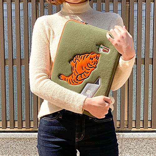 [MUZIKTIGER] 9.7~11-inch Protective Laptop/Tablet Sleeve & iPad Pouch - Compatible with iPad/iPad Air Series, Polyester Pouch with 2 Double Way & Smooth Zippers, Lazy Tiger